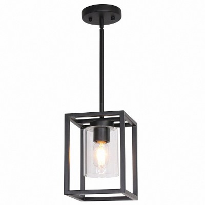 Doresshop 7 In. 1-light Rectangle Black Pendant Light With Clear Glass ...