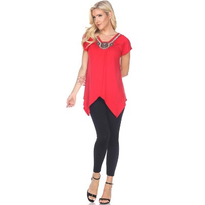 Women's Piper Stretchy Plaid Tunic With Pockets Red/white Medium ...