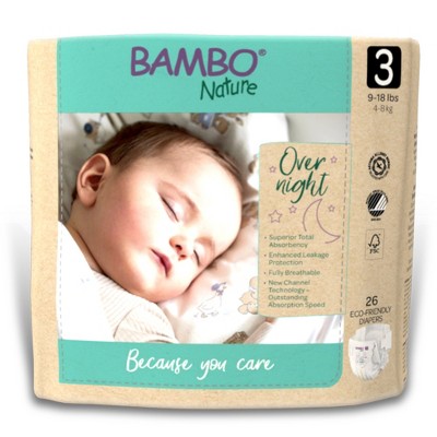 Bambo Nature Overnight Diapers, Disposable, Eco-friendly, Size 3, 26 ...
