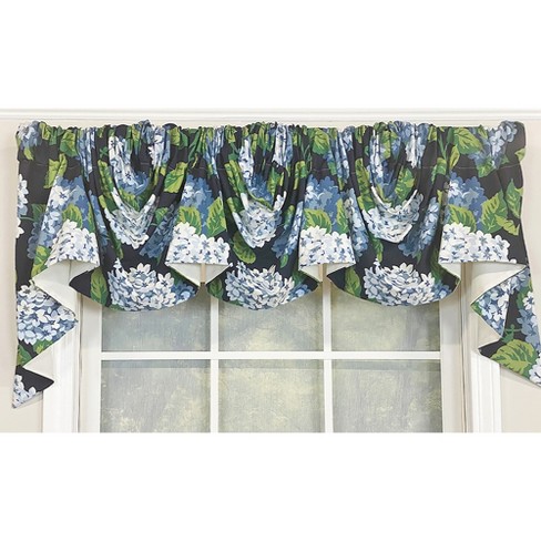 Rlf Home Hydrangea Empire Valance Navy 2-scoop. 54"w X 25"l For Windows ...