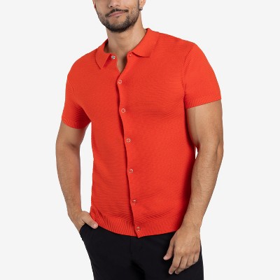 X Ray Men's Snap Front Texture Short Sleeves Slim Fit Polo Sweater In ...