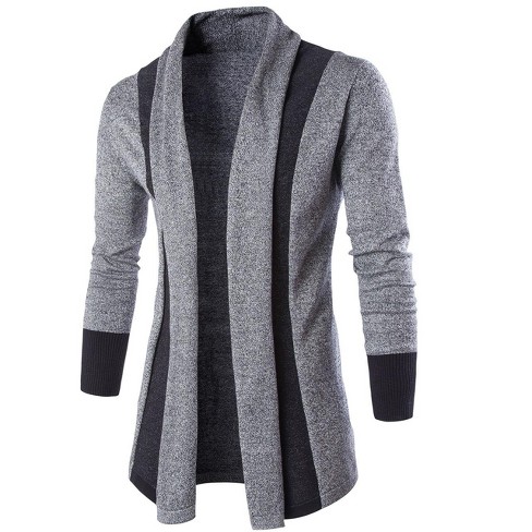 Unique Bargains Men's Shawl Collar Contrast Color Knit Cardigan Gray 44 ...