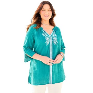 Catherines Embroidered Peasant Blouse - 6X, Royal Jade : Target