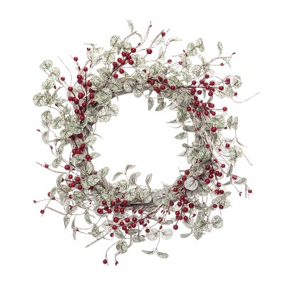Nearly Natural 19” Magnolia Leaf, Berry And Pine Artificial Wreath : Target