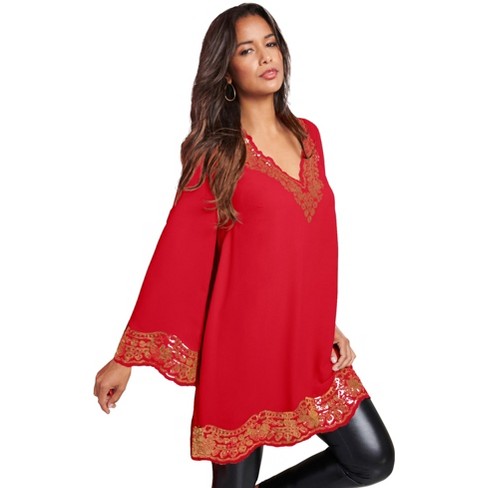 Roaman's Women's Plus Size Sequin Tunic - 16 W, Vivid Red : Target