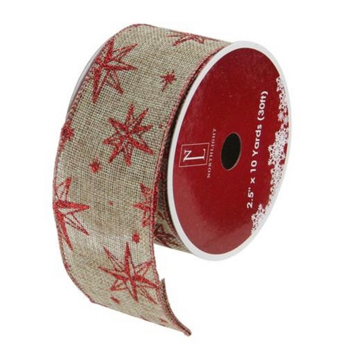 Northlight Red And Beige Star Wired Christmas Craft Ribbon 2.5" X 10 ...