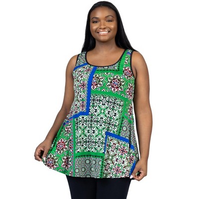 24seven Comfort Apparel Womens Casual Green Print Plus Size Scoop Neck ...