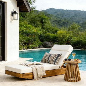 Acacia Wood Outdoor Chaise Lounge with 4-Inch Thick Water-Resistant ...