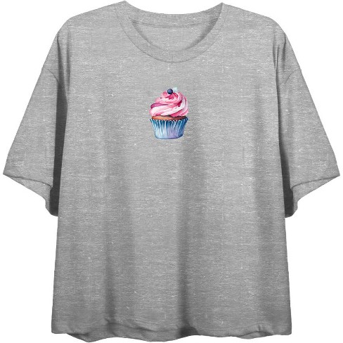 Cupcake With Pink Frosting Adult Heather Gray Crew Neck Short Sleeve ...