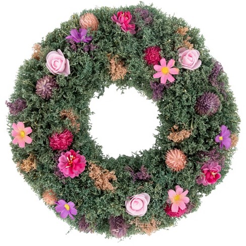 Northlight Thistle Mixed Floral Spring Wreath - 13" - Pink And Purple ...