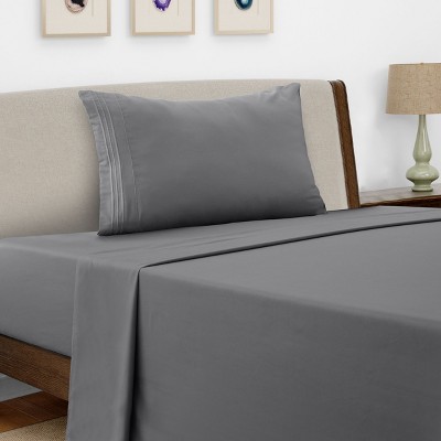 Twin Xl Sheet Set 3 Piece Soft Microfiber Solid Bed Sheets - Dark Grey ...