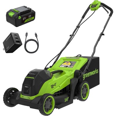 Greenworks 24V 14″ Brushless Cordless Lawn Mower Kit with 5.0Ah USB-C ...