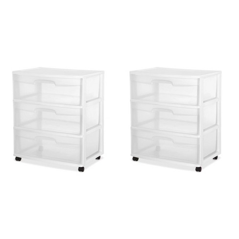 Sterilite Wide 3 Drawer Storage Cart, Plastic Rolling Cart With Wheels ...