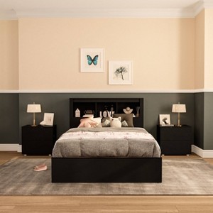 Polifurniture 4pc Full Madison Bedroom Set Black Modern Style Includes Bed Frame 2 Nightstands