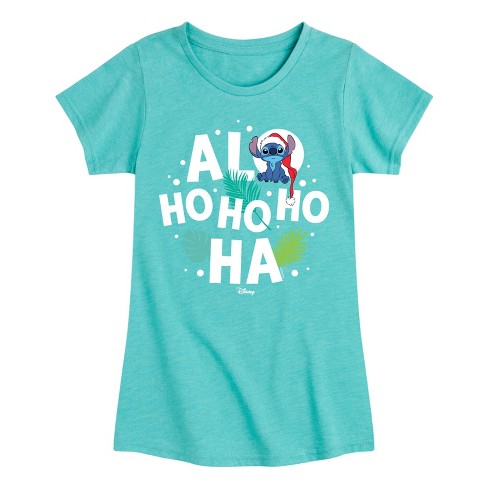 Girls' Lilo And Stitch Alo Ho Ho Ho Ha Fitted Short Sleeve Graphic T ...