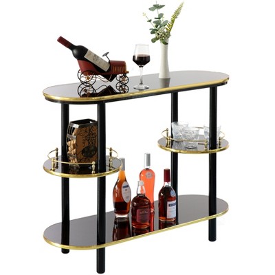 Fabulaxe Modern Display Wooden Console Bar Serving Table With 4 Tiered ...