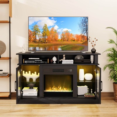 Costway TV Stand with Electric Fireplace LED Lights Remote Controls ...