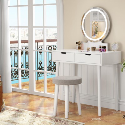 Vanity Desk With Mirror, Makeup Vanity Table With Chair & Charging ...