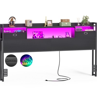 Aheaplus Storage Headboard With Power Outlet And Rgb Led Lights, Head ...