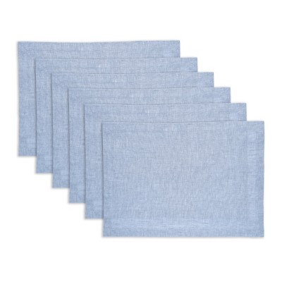 Solino Home Linen Placemats Chambray Blue Set of 6, 14 x 19 Inches ...