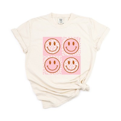 Simply Sage Market Women's Pink Four Square Smiley Faces Short Sleeve ...
