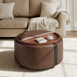 ModernLuxe 29" Round Storage Ottoman with Caster Wheels, Dual ...