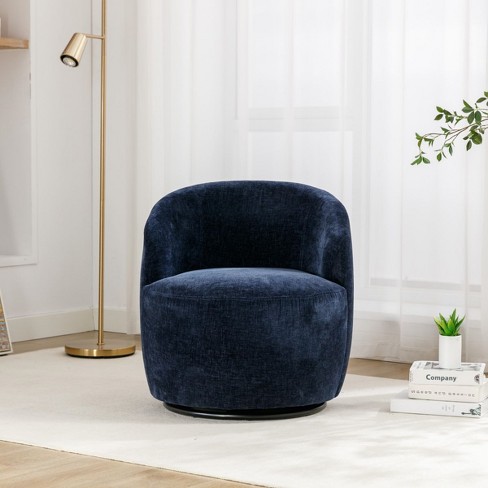 360° Swivel Accent Chair Set Of 2 Comfy Dark Blue Chenille Swivel ...