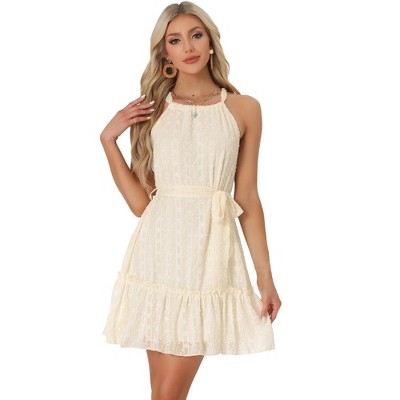 Allegra K Women's Floral Halter Neck Sleeveless Lace Up Midi Summer ...