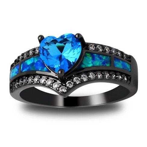 Black Engagement Ring For Women Mystic Topaz Cz Heart Promise Ring Gift ...