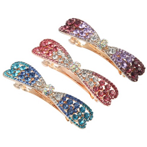 Unique Bargains Women's Sparkly Rhinestones Hair Clips 3 Pcs Blue Pink ...