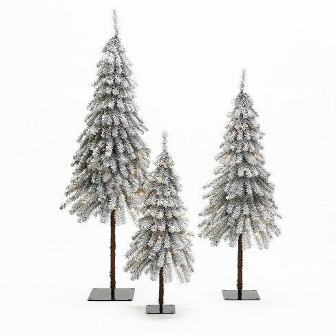 Luxenhome 3-piece Snow-flocked Sweeping Branches Artificial Tree Set ...