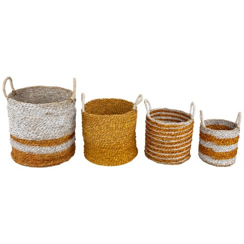 Northlight Set Of 4 Striped Woven Seagrass Round Baskets With Handles ...