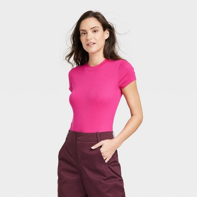 Women's Ribbed T-shirt Bodysuit - A New Day™ Pink 2x : Target