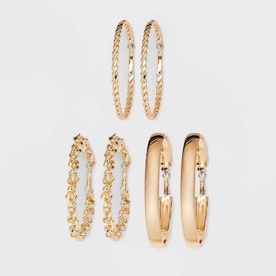 Wide Hoop Earring Set 3pc - Wild Fable™ Gold : Target