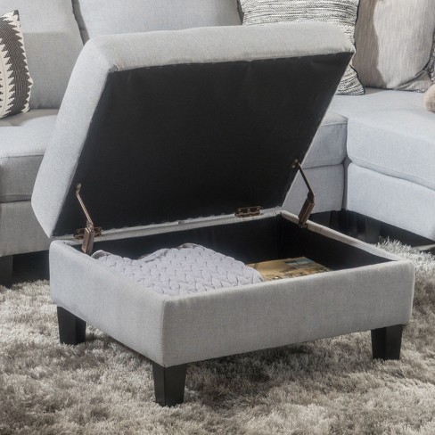 Modern Fabric Upholstered Storage Ottoman With Birch Wood Legs ...