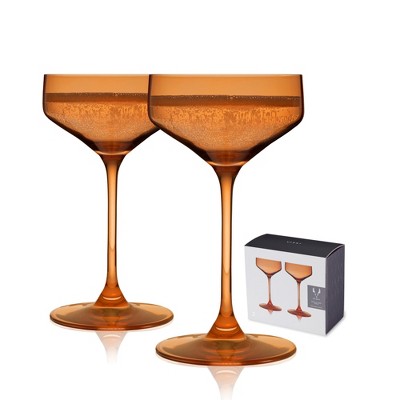 Viski Reserve Nouveau Amber Coupe Cocktail Glasses - Crystal Colored ...