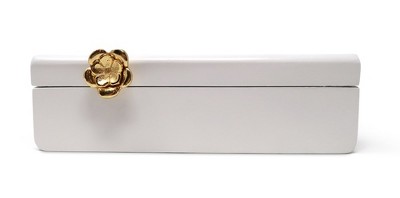 Classic Touch Rectangular White Wood Decorative Box With Gold Flower ...