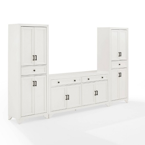 3pc Tara Sideboard And Pantry Set Distressed White - Crosley: Kitchen ...