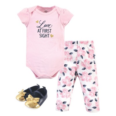 Little Treasure Baby Girl Cotton Bodysuit, Pant And Shoe 3pc Set, Love ...