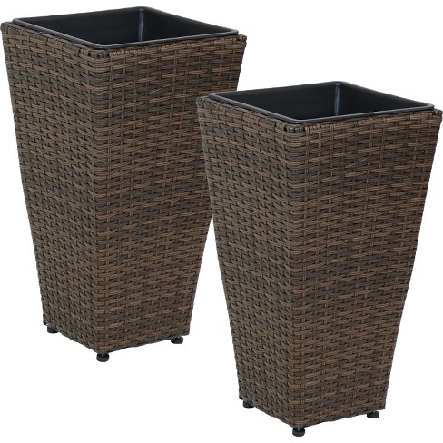 Sunnydaze Modern Decorative Standing Square Polyrattan Planter ...