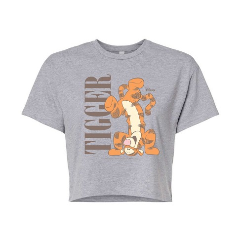 Women's Disney Muted Tigger Cropped Graphic T-shirt - Heather Grey ...