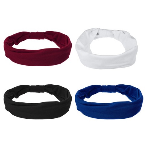 Unique Bargains Twisted Knot Wide Headbands Black White Red Blue 4 Pcs ...