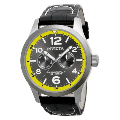 Invicta 14141 Men's I Force Grey Bezel Grey Dial Black Leather Strap ...