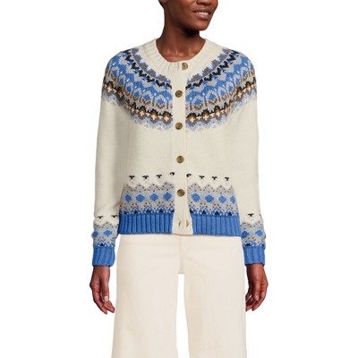 Lands' End Women's Cozy Lofty Fair Isle Cardigan Sweater - Small ...