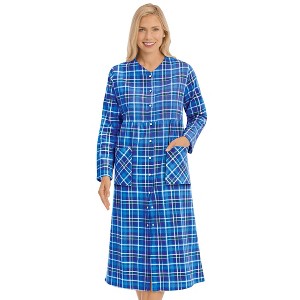 Collections Etc Comfortable Plaid Flannel Snap Front Robe With Pockets ...