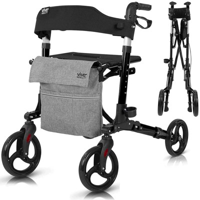 Costway Foldable Height Adjustable Rollator Walker With Seat, Storage ...