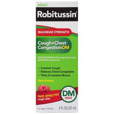 Robitussin Cough + Congestion Dm Max Syrup - Dextromethorphan - 8 Fl Oz ...