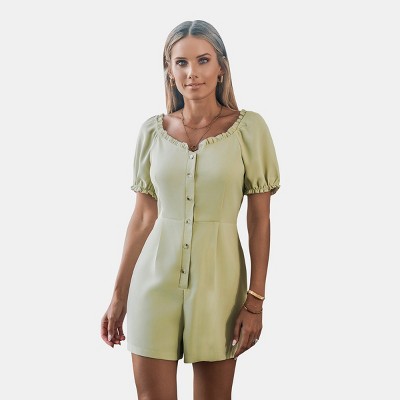 Women's Ruffles Short Sleeve Buttons Romper - Cupshe : Target