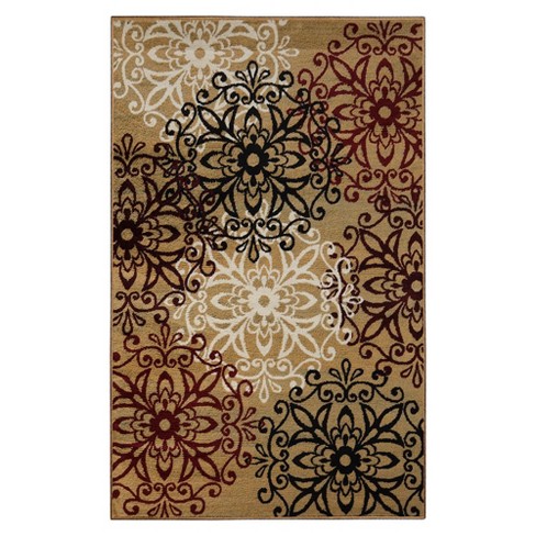 Modern Floral Scroll Indoor Runner Or Area Rug, 5'x8', Gold - Blue Nile ...