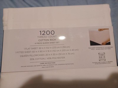 Full 1200 Thread Count Cotton Rich Sateen Sheet Set White - Color Sense ...